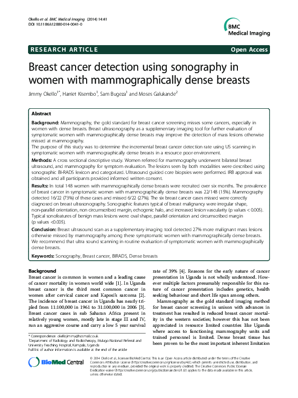 (PDF) Ultrasound Enhances Breast Cancer Detection in Dense Breasts