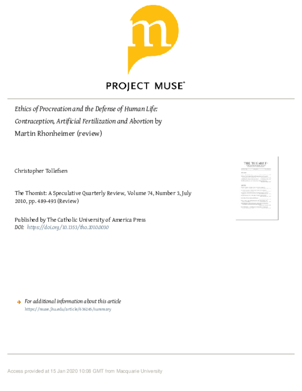 (PDF) Ethics of Procreation and the Defense of Human Life