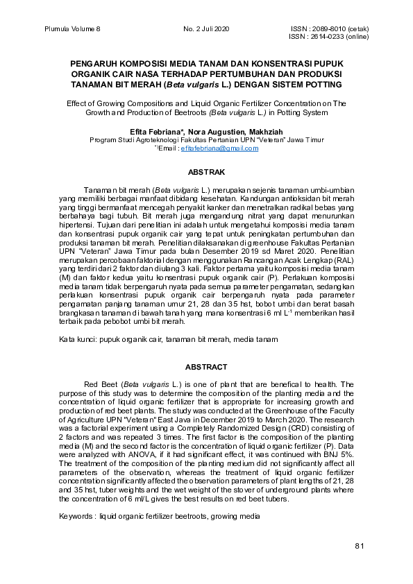 (PDF) PENGARUH KOMPOSISI MEDIA TANAM DAN KONSENTRASI PUPUK ORGANIK CAIR NASA TERHADAP ...