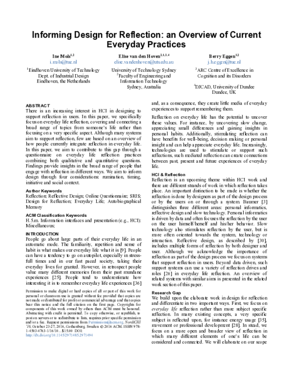(PDF) Informing Design for Reflection | Elise van den Hoven - Academia.edu