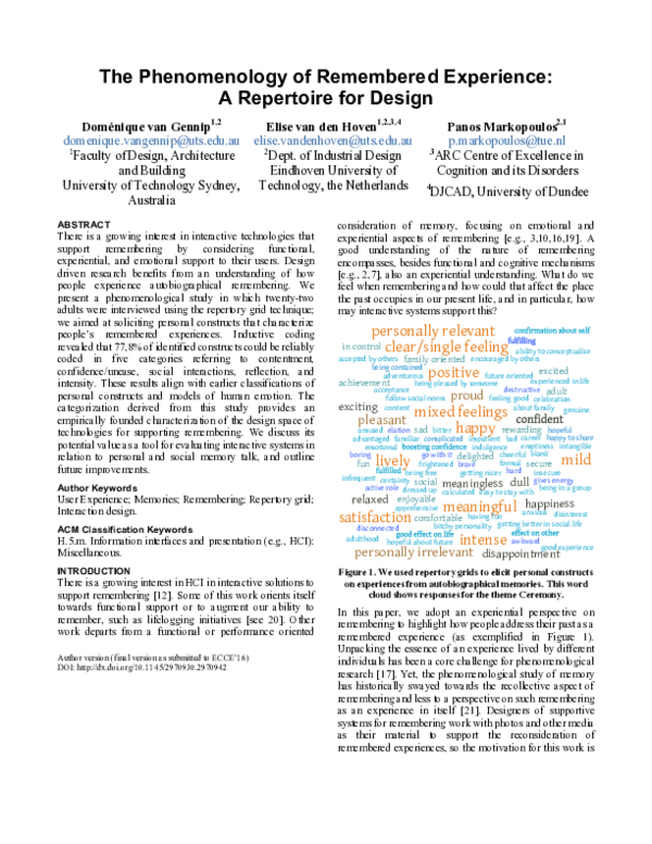 (PDF) The Phenomenology of Remembered Experience
