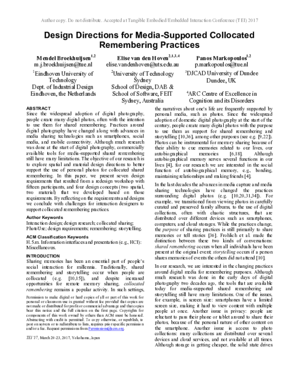 (PDF) Design Directions for Media-Supported Collocated Remembering ...