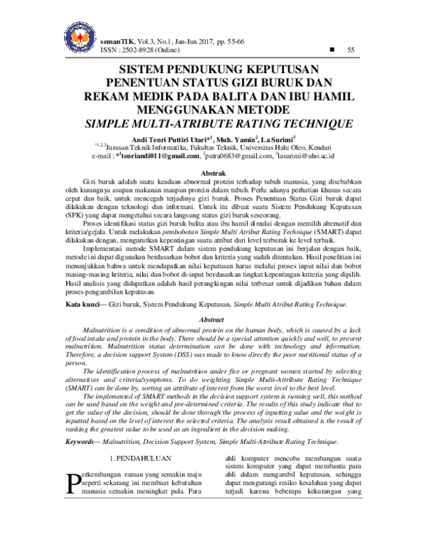 (PDF) Sistem Pendukung Keputusan Penentuan Status Gizi Buruk Dan Rekam Medik Pada Balita Dan Ibu ...