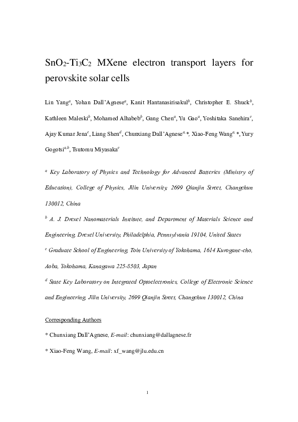 (PDF) SnO2–Ti3C2 MXene electron transport layers for perovskite solar cells