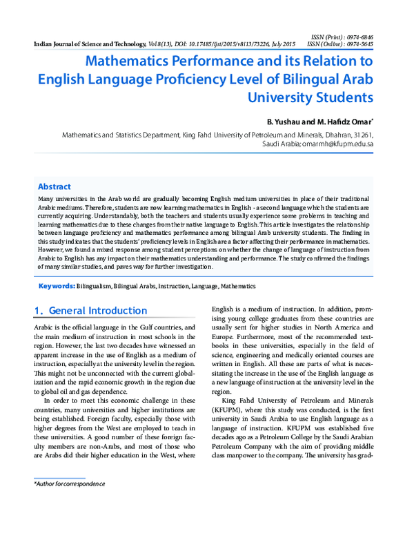 (PDF) Mathematics Performance and its Relation to English Language ...