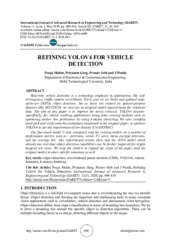 (PDF) Refining Yolov4 for Vehicle Detection