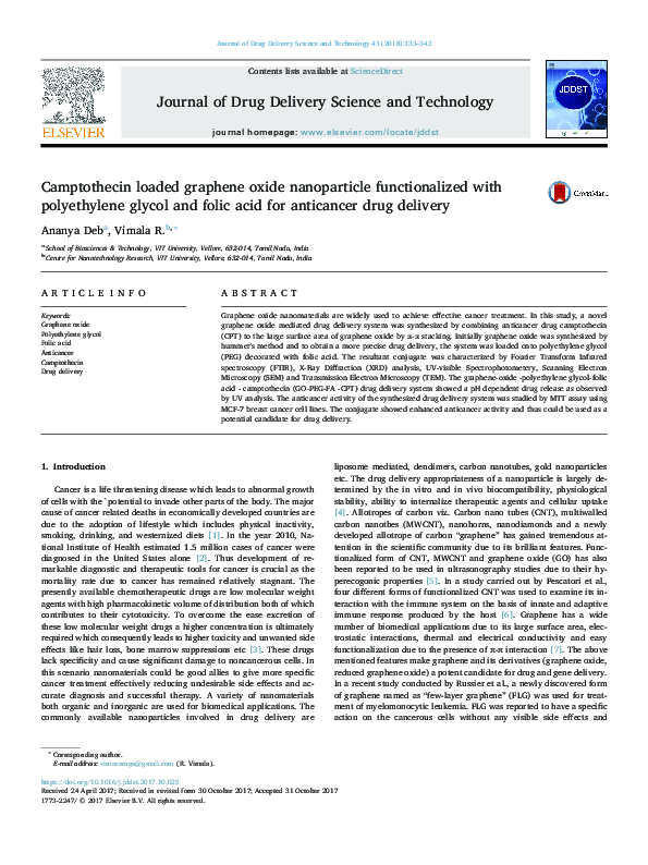 (PDF) Camptothecin loaded graphene oxide nanoparticle functionalized with polyethylene glycol ...
