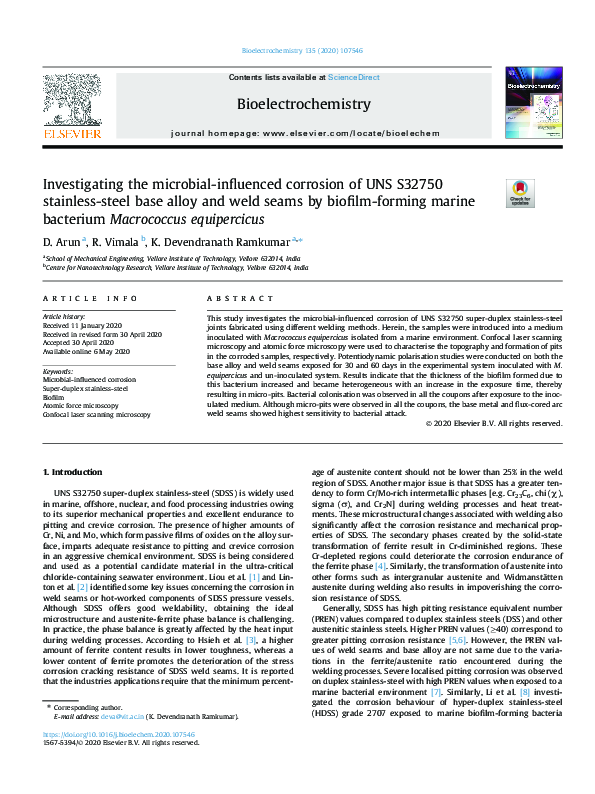 (PDF) Investigating the microbial-influenced corrosion of UNS S32750 ...