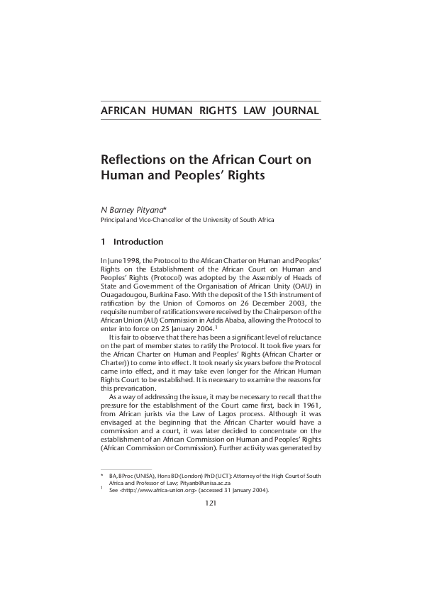 (PDF) Reflections on the African Court on Human and Peoples' Rights ...