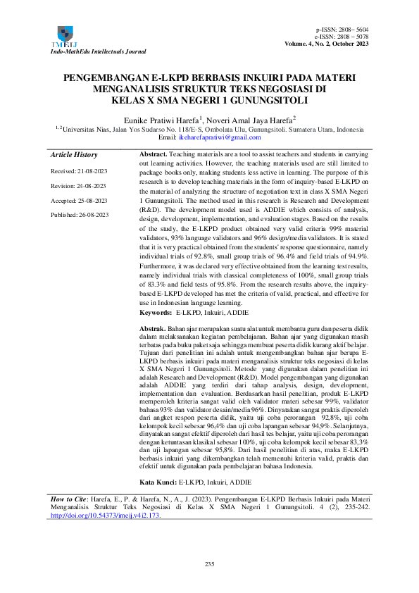 (PDF) Pengembangan E-LKPD Berbasis Inkuiri pada Materi Menganalisis Struktur Teks Negosiasi di ...