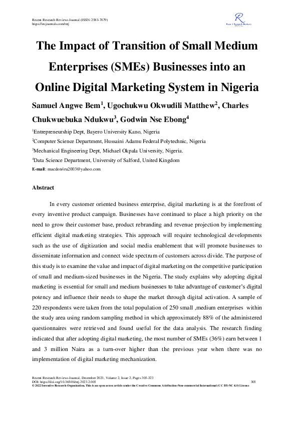 (PDF) The Impact of Transition of Small Medium Enterprises (SMEs) Businesses into an Online ...
