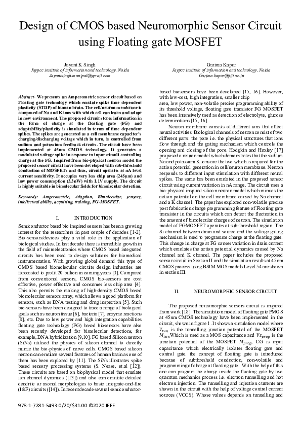 Pdf Design Of Cmos Based Neuromorphic Sensor Circuit Using Floating