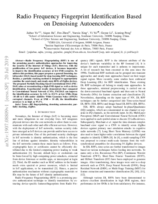 (PDF) Radio Frequency Fingerprint Identification Based on Denoising Autoencoders