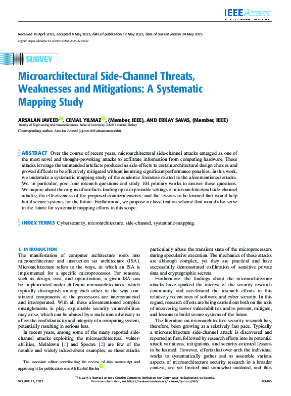 (PDF) Microarchitectural Side-Channel Threats, Weaknesses and ...
