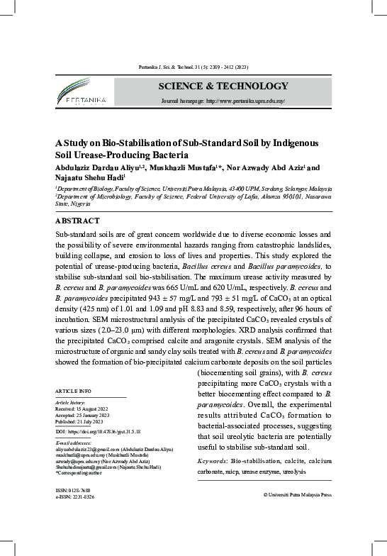 (PDF) A Study on Bio-Stabilisation of Sub-Standard Soil by Indigenous ...