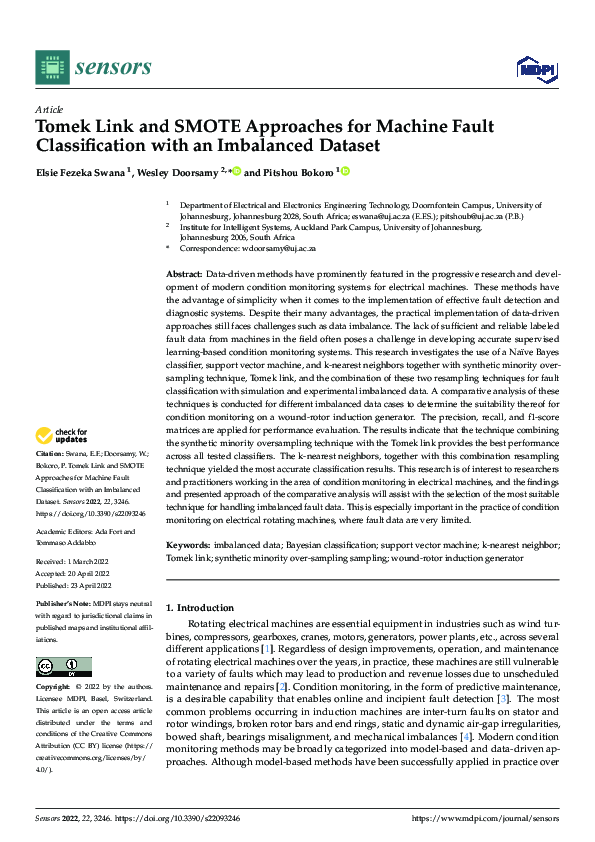 (PDF) Tomek Link and SMOTE Approaches for Machine Fault Classification with an Imbalanced ...