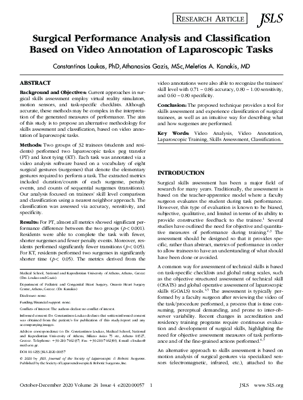 (PDF) Surgical Performance Analysis and Classification Based on Video ...