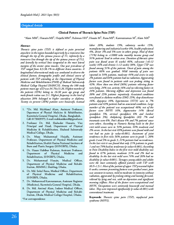 (PDF) Clinical Pattern of Thoracic Spine Pain (TSP)