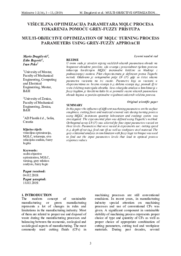 (PDF) Multi-Objective Optimization of MQLC Turning Process Parameters Using Grey-Fuzzy Approach