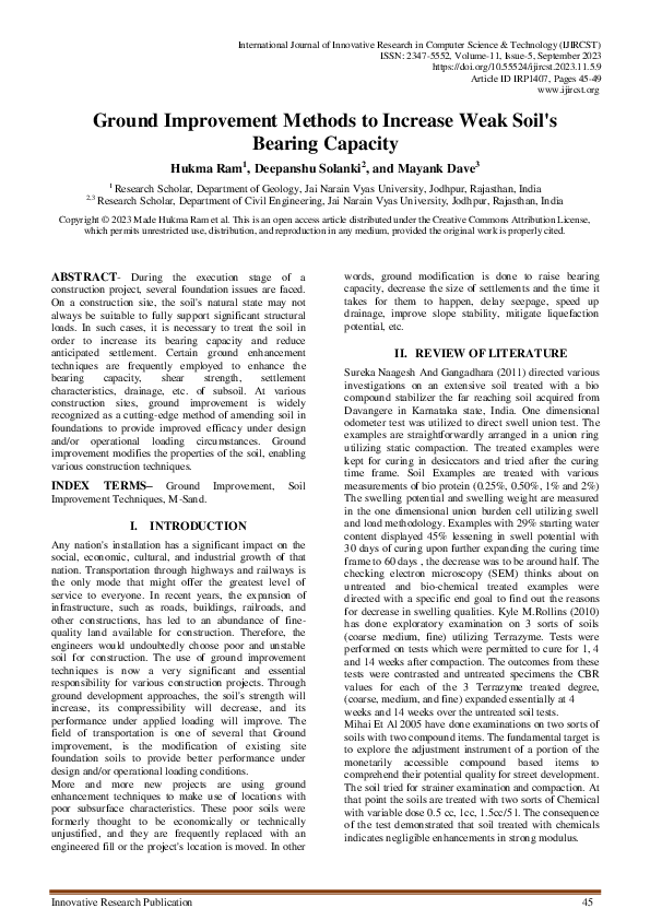 (PDF) Ground Improvement Methods to Increase Weak Soil's Bearing Capacity