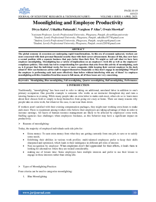 (PDF) Moonlighting and Employee Productivity