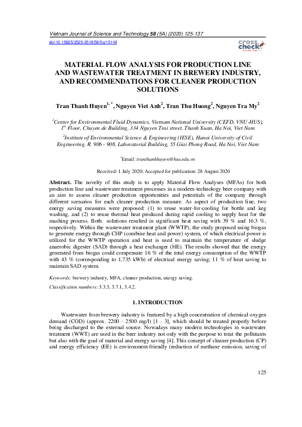 (PDF) Material Flow Analysis for Production Line and Wastewater Treatment in Brewery Industry ...
