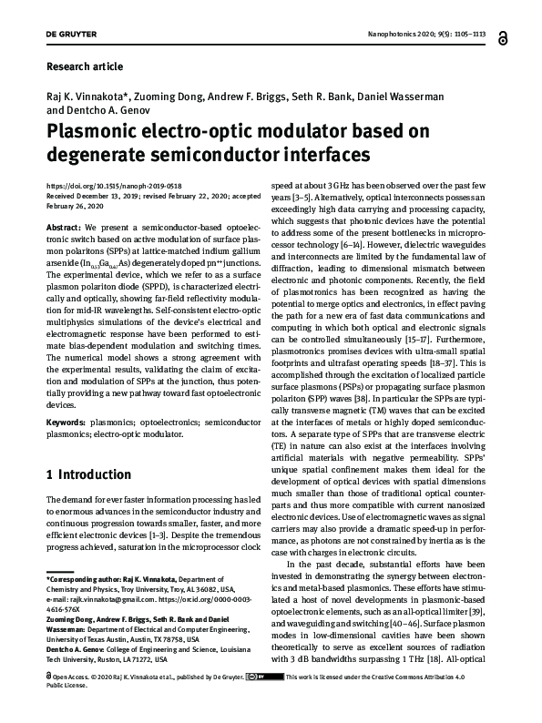 (PDF) Plasmonic electro-optic modulator based on degenerate ...