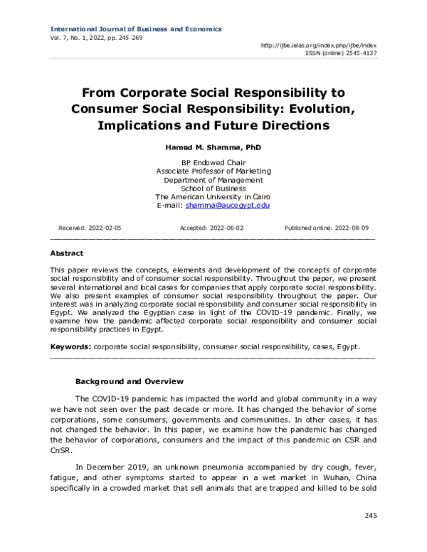 (PDF) From Corporate Social Responsibility to Consumer Social ...