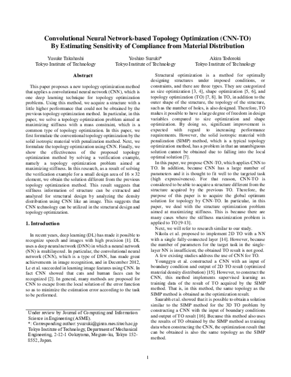 Pdf Convolutional Neural Network Based Topology Optimization Cnn To