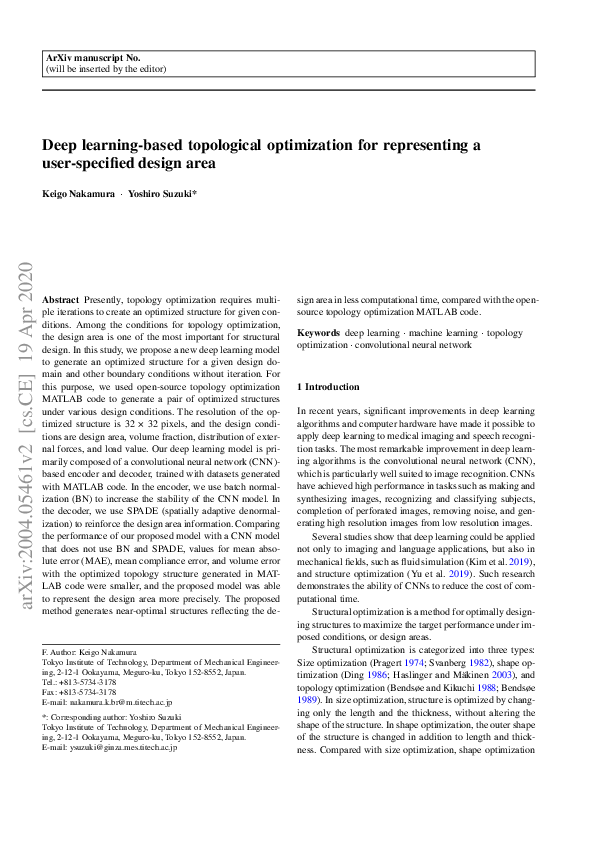 (PDF) Deep learning-based topological optimization for representing a user-specified design area
