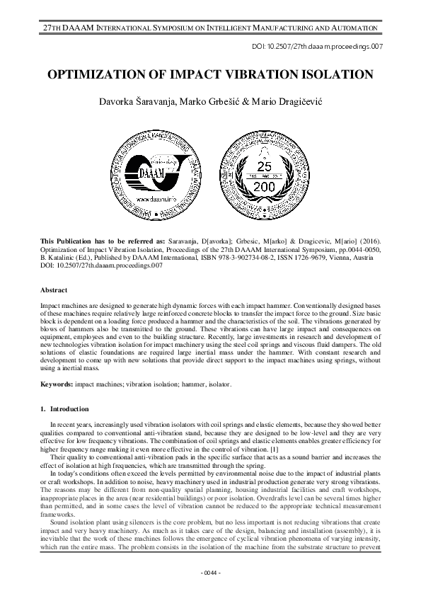 Pdf Optimization Of Impact Vibration Isolation