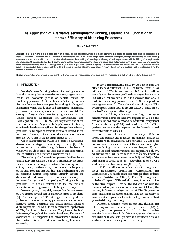 (PDF) The Application of Alternative Techniques for Cooling, Flushing and Lubrication to Improve ...