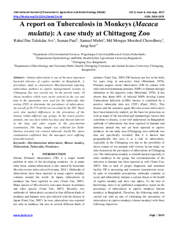 (PDF) Tuberculosis Prevalence in Captive Monkeys