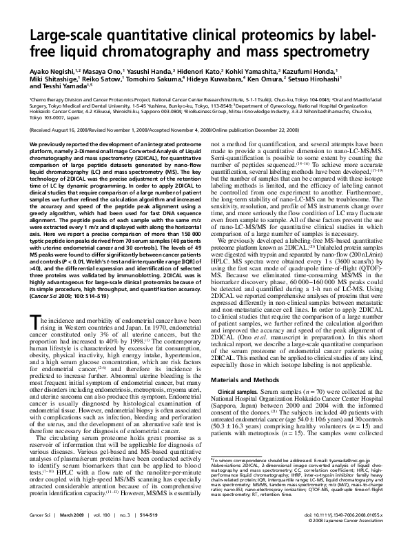 (PDF) Large-scale quantitative clinical proteomics by label-free liquid chromatography and mass ...