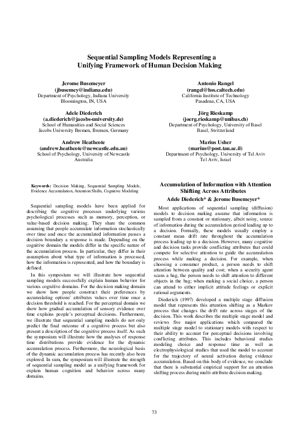 Pdf Sequential Sampling Models Representing A Unifying Framework Of