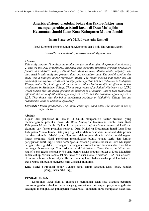 (PDF) Analisis efisiensi produksi bokar dan faktor-faktor yang mempengaruhinya (studi kasus di ...