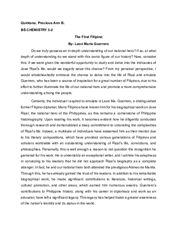 (PDF) Critical Paper on The First Filipino by Leon Maria Guerrero