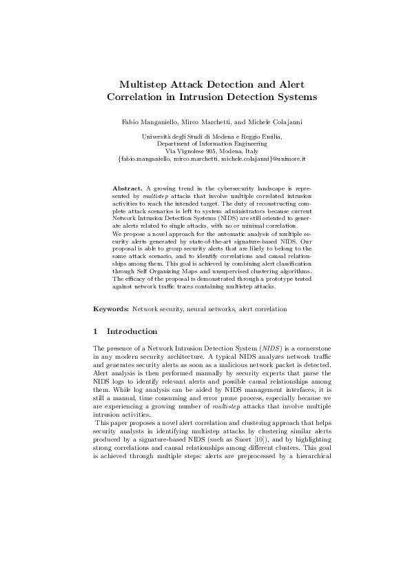 (PDF) Multistep Attack Detection and Alert Correlation in Intrusion Detection Systems