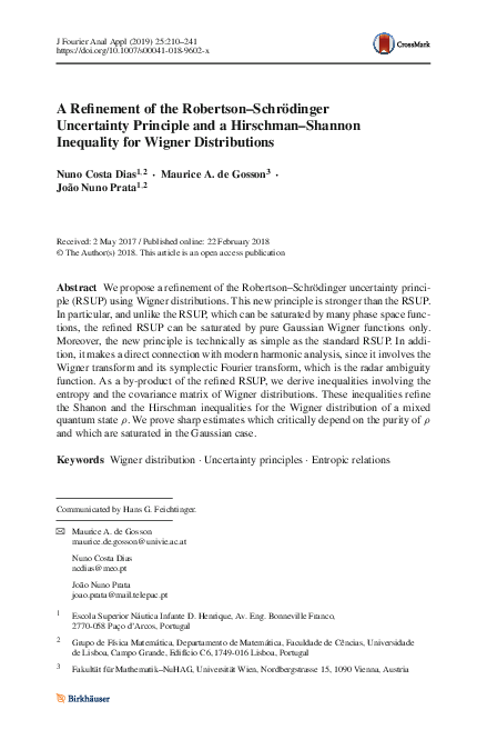 (PDF) A Refinement of the Robertson–Schrödinger Uncertainty Principle ...