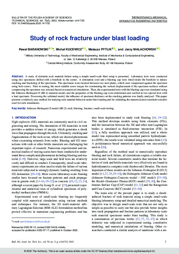 (PDF) Study of rock fracture under blast loading