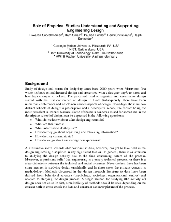 (PDF) Role of Empirical Studies Understanding and Supporting Engineering Design