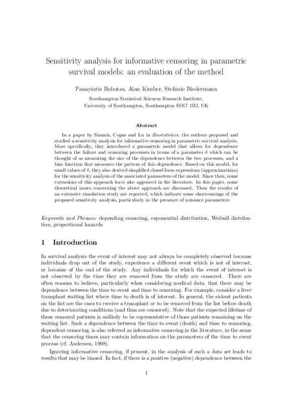 Pdf Sensitivity Analysis For Informative Censoring In Parametric Survival Models An