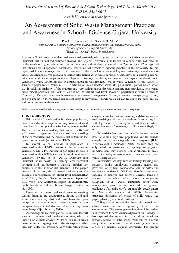(PDF) An Assessment of Solid Waste Management Practices and Awareness ...