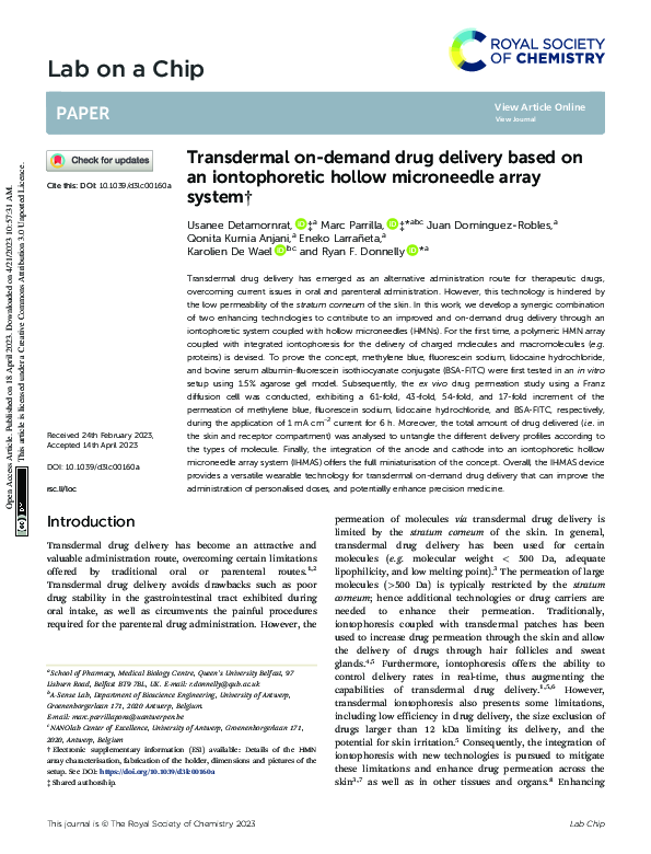 (PDF) Transdermal on-demand drug delivery based on an iontophoretic ...