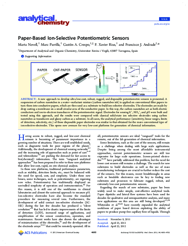 Pdf Paper Based Ion Selective Potentiometric Sensors Marc Parrilla