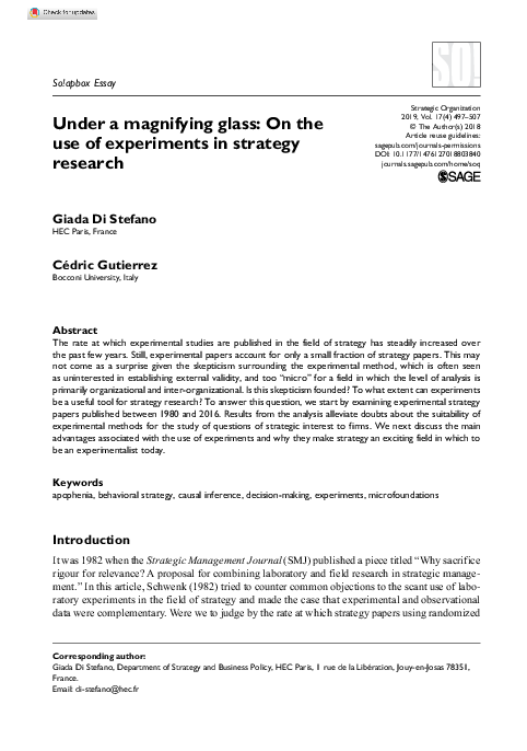 (PDF) Under a Magnifying Glass: On the Use of Experiments in Strategy ...