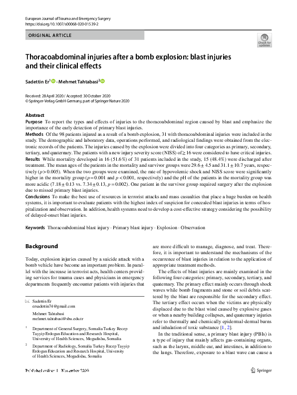 (PDF) Thoracoabdominal injuries after a bomb explosion: blast injuries ...