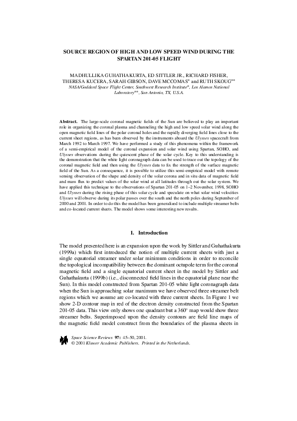 (PDF) Source Region of High and Low Speed Wind during the Spartan 201 ...