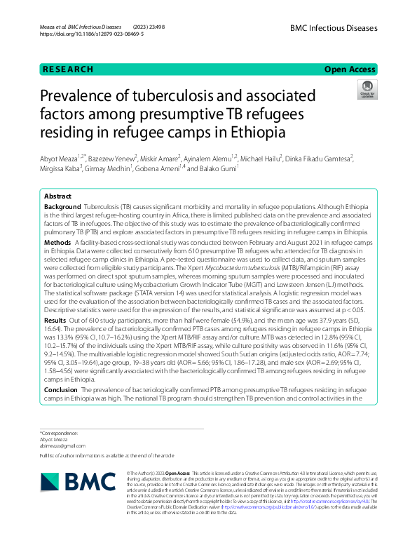 (PDF) Prevalence of tuberculosis and associated factors among ...