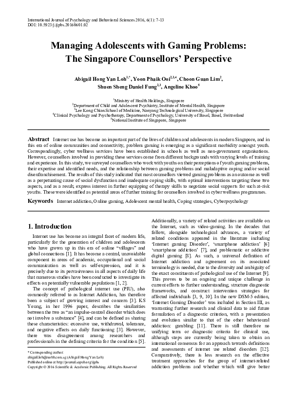 (PDF) Managing Adolescents with Gaming Problems: The Singapore ...